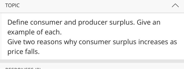 Solved Define consumer and producer surplus. Give an example | Chegg.com