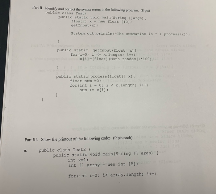 Solved Part II Identify and correct the syntax errors in the | Chegg.com