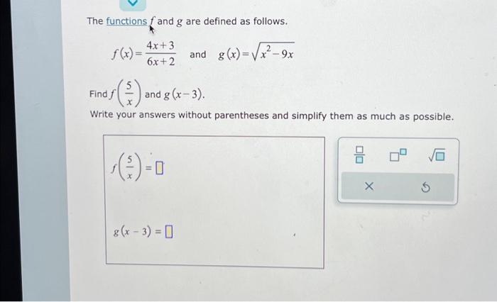 Solved The functions f and g are defined as follows. 4x+3 | Chegg.com