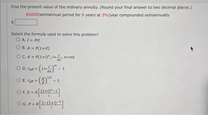 Solved Find the present value of the ordinary annuity. | Chegg.com