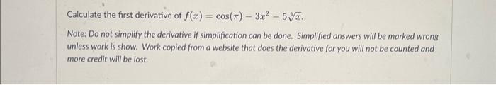 Solved Calculate the first derivative of | Chegg.com