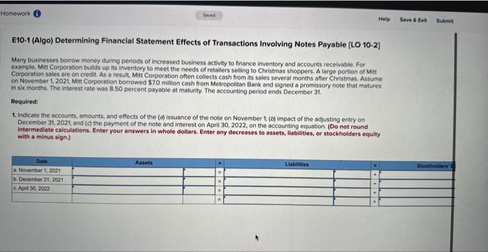 Solved E10-1 (Algo) Determining Financial Statement Effects | Chegg.com