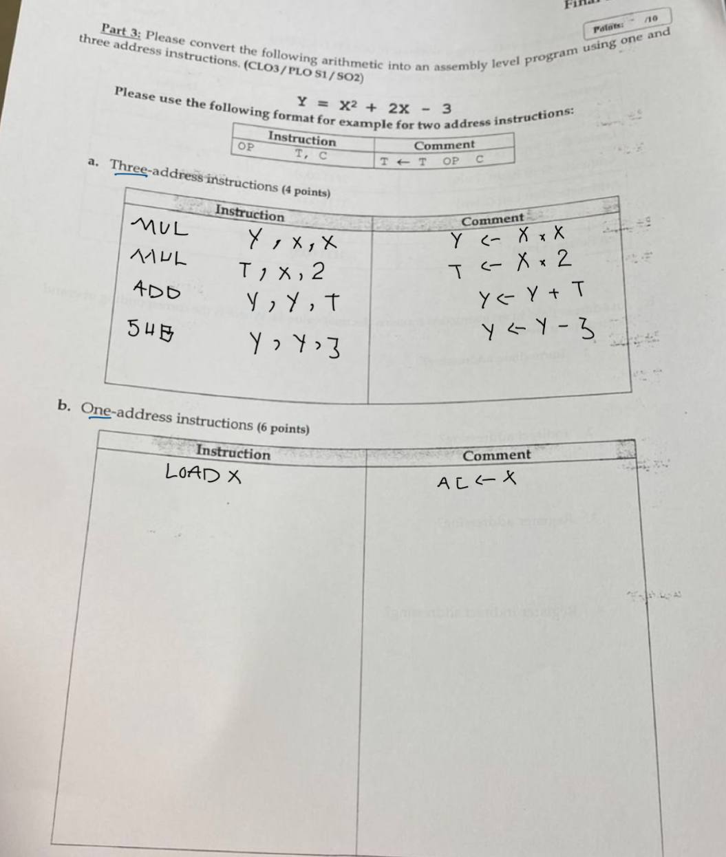 Solved three address instructions. (CLO3/PLO | Chegg.com