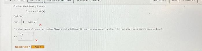 Solved Consider the following function. f(x)=x−2sin(x) Find | Chegg.com