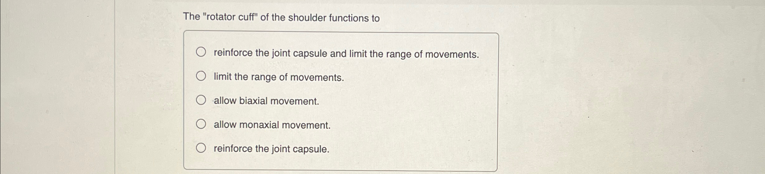 Solved The "rotator cuff" of the shoulder functions | Chegg.com