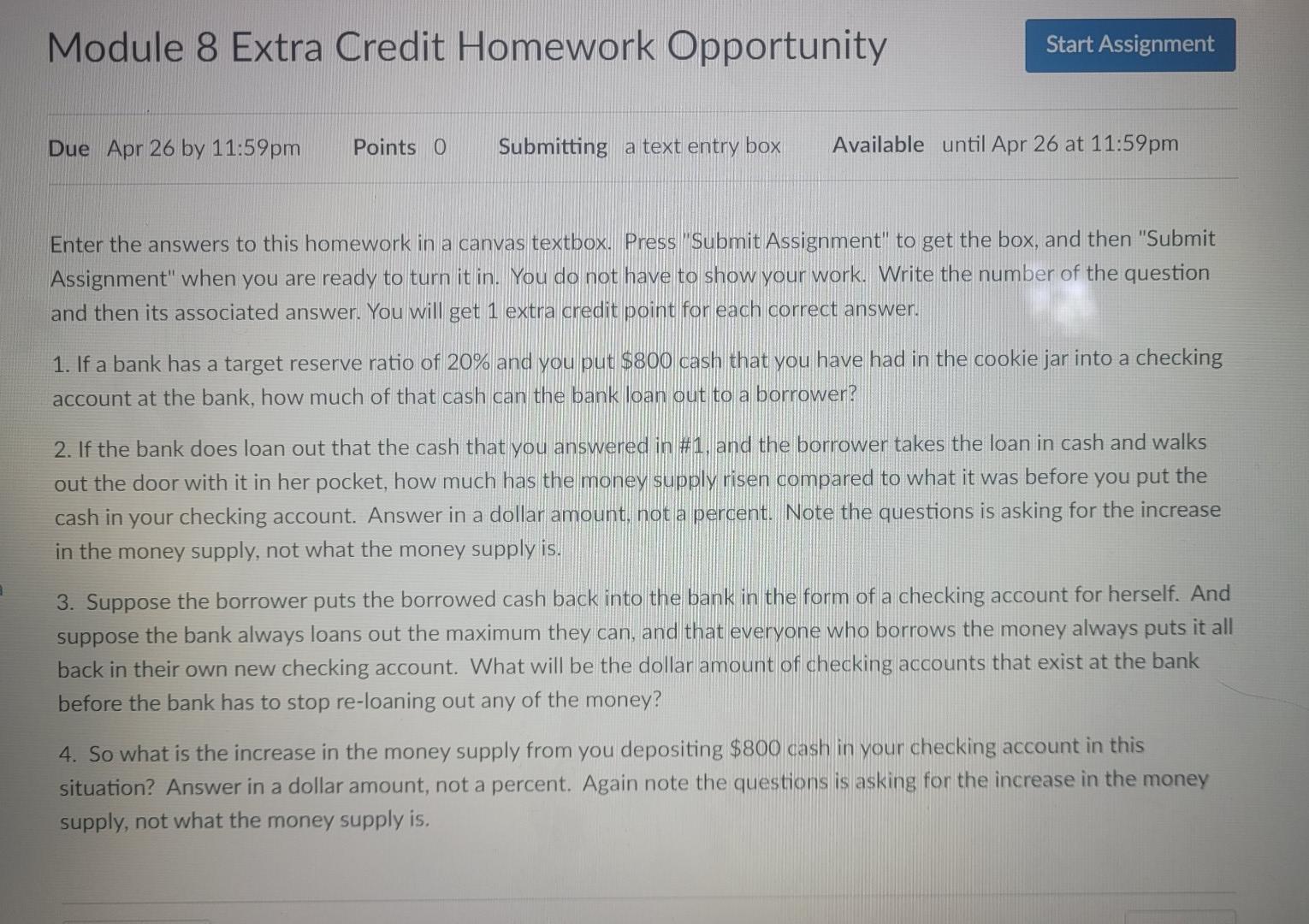 Solved Module 8 Extra Credit Homework Opportunity Due Apr 26 | Chegg.com