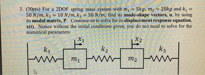 Solved 3. (30pts) For a 2DOF spring mass system with my 5kg, | Chegg.com