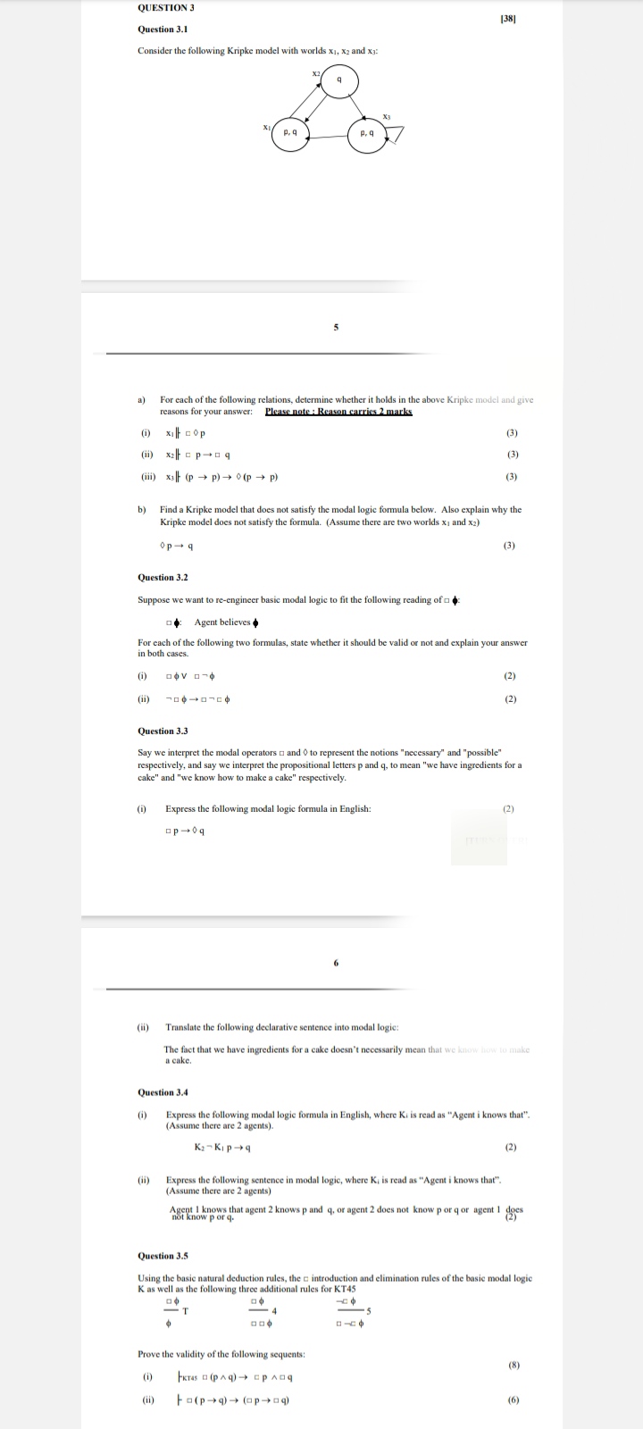 Solved QUESTION 3Question 3.1Consider the following Kripke | Chegg.com