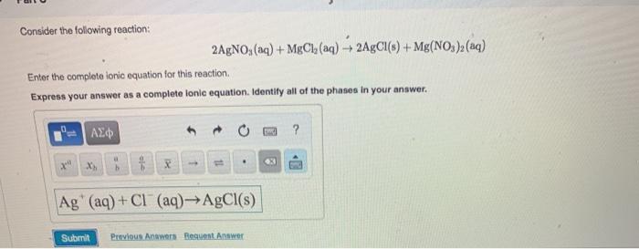 Solved Consider the following reaction: 2AgNO3(aq) + MgCl, | Chegg.com