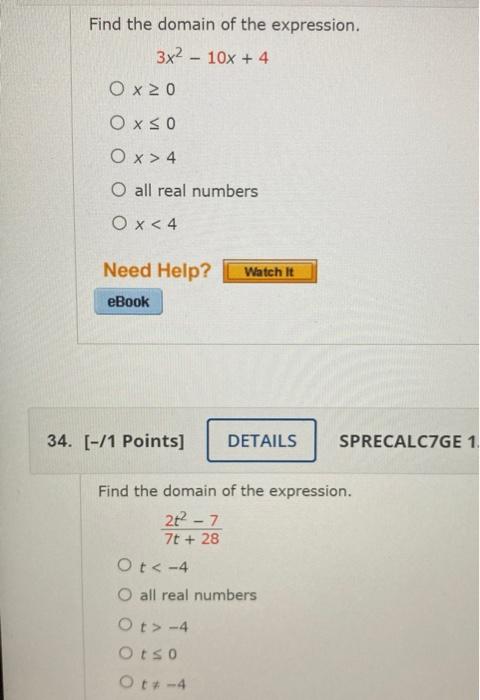 Solved Find the domain of the expression. 3x2−10x+4x≥0x≤0x>4 | Chegg.com