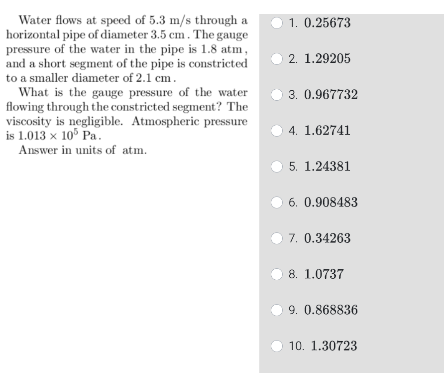 Solved Water flows at speed of 5.3ms ﻿through ahorizontal | Chegg.com