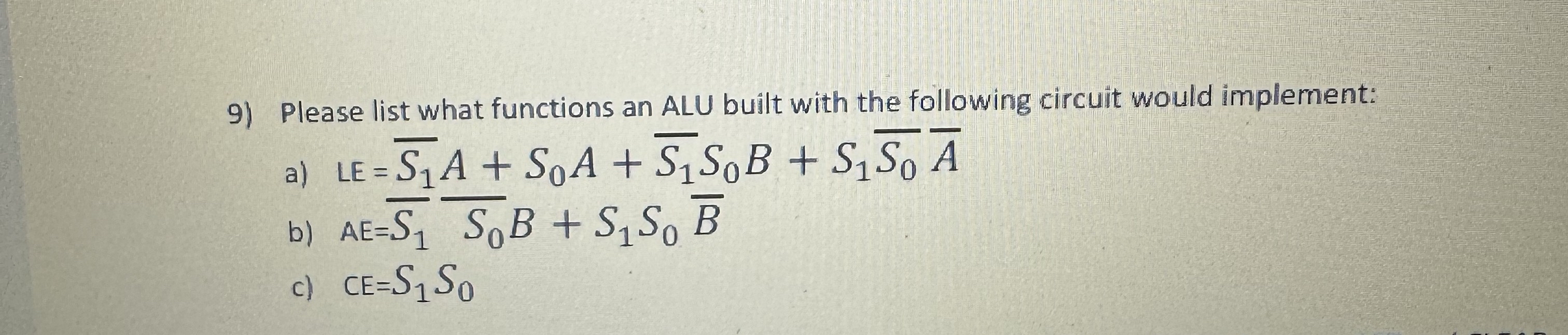 Please list what functions an ALU built with the | Chegg.com
