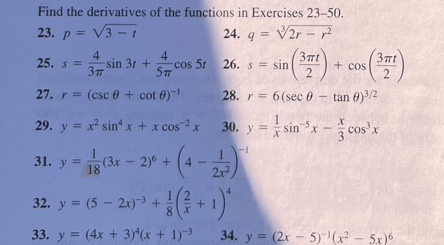 Solved Find the derivatives of the functions in Exercises | Chegg.com