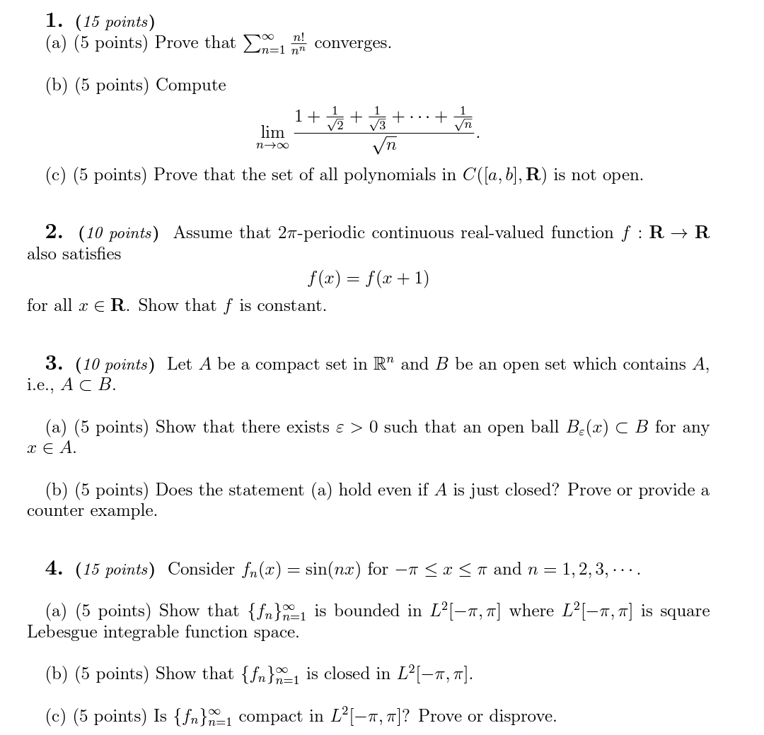 (15 ﻿points)(a) (5 ﻿points) ﻿Prove that ∑n=1∞n!nn | Chegg.com