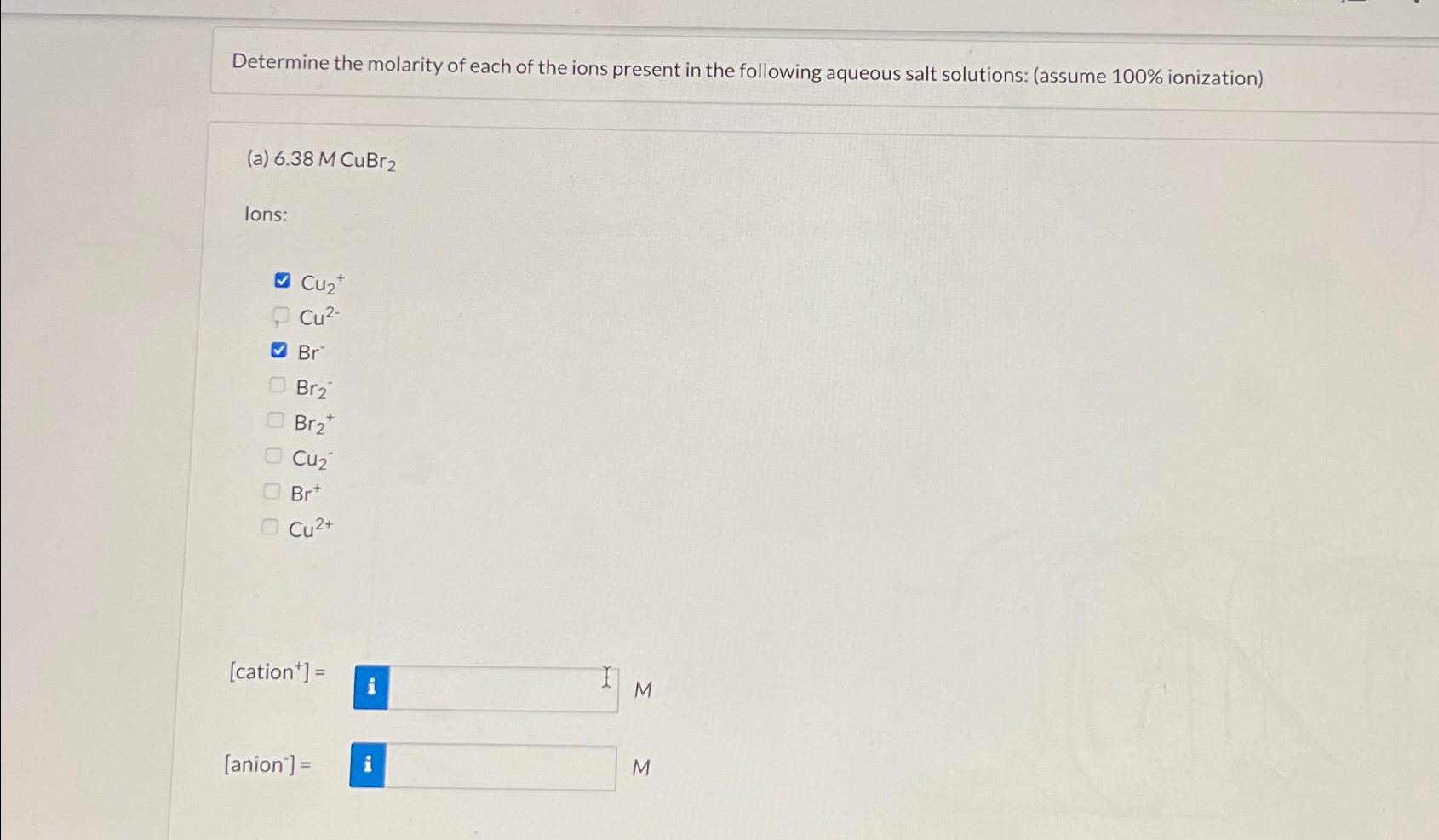 Solved Determine the molarity of each of the ions present in | Chegg.com
