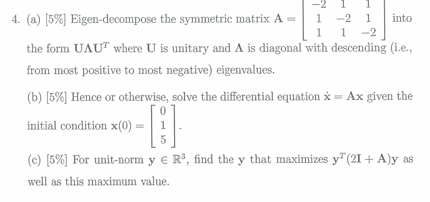Solved (a) 5% ﻿Eigen-decompose the symmetric matrix | Chegg.com