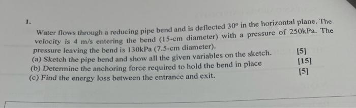 Solved 1. Water flows through a reducing pipe bend and is | Chegg.com