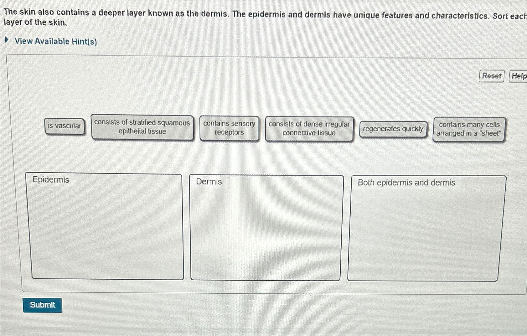 Solved The skin also contains a deeper layer known as the | Chegg.com