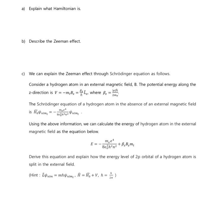 Solved We can explain the Zeeman effect through Schrödinger | Chegg.com