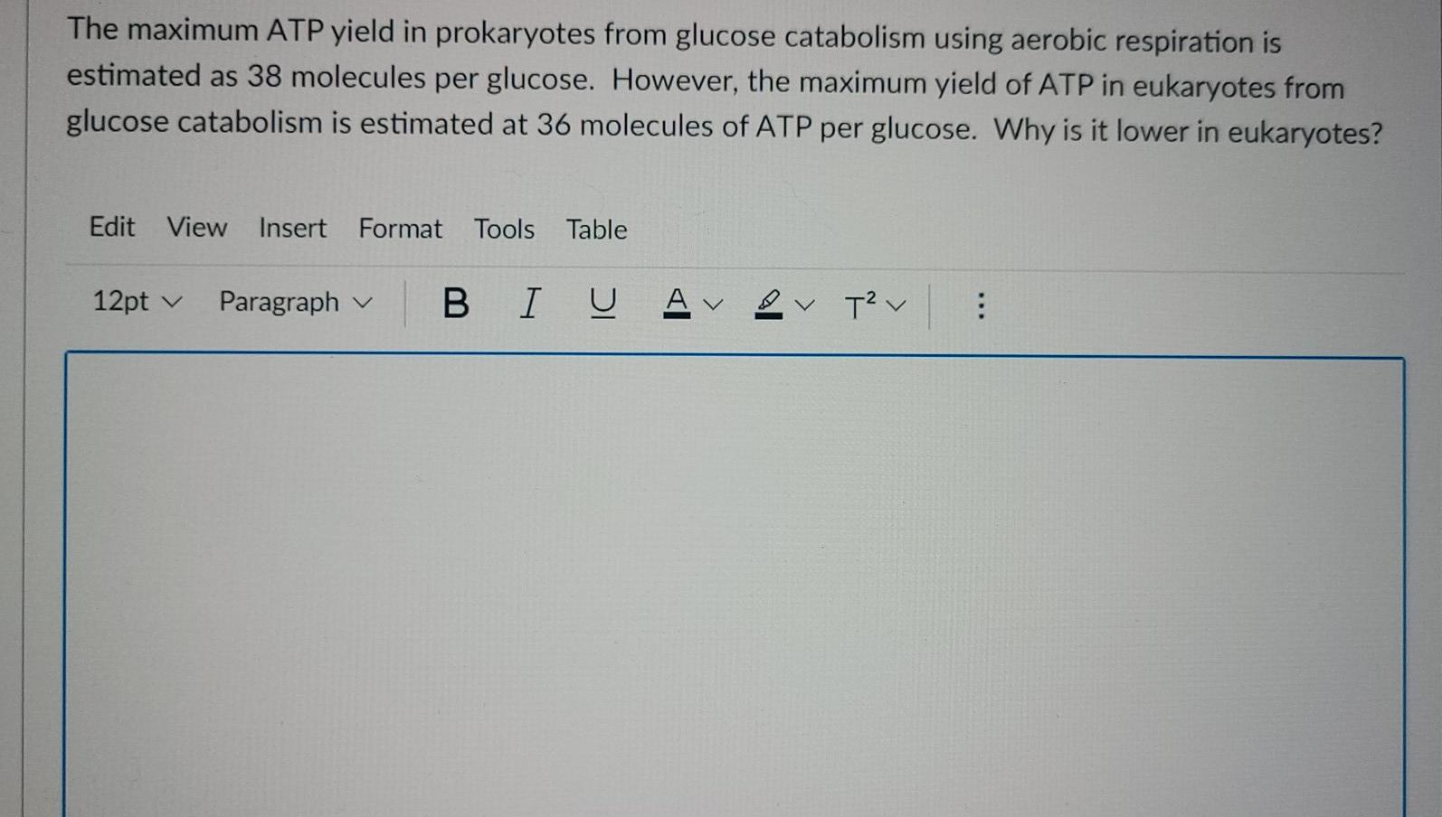 Solved The maximum ATP yield in prokaryotes from glucose | Chegg.com