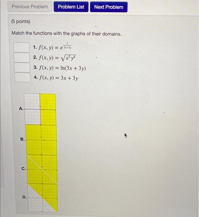 Solved Match the functions with the graphs of their domains. | Chegg.com