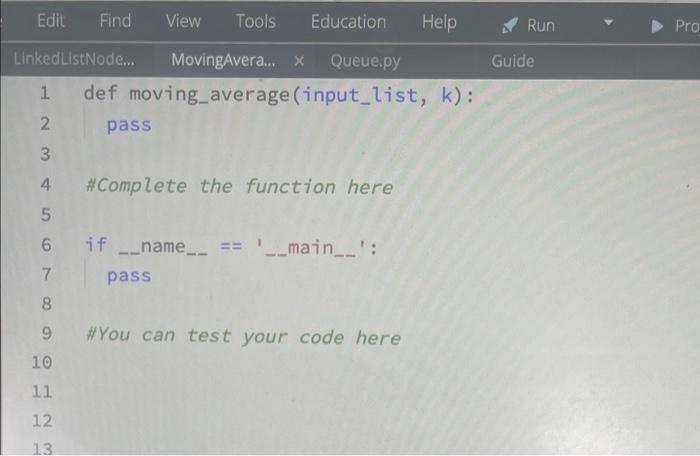 Solved 1. Moving Average Given an array of Integers, return | Chegg.com