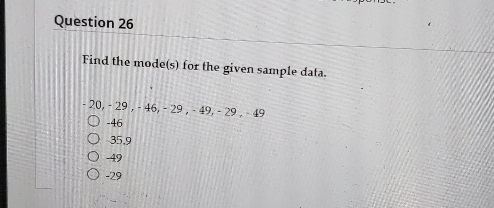 Solved Find the mode(s) for the given sample data. | Chegg.com