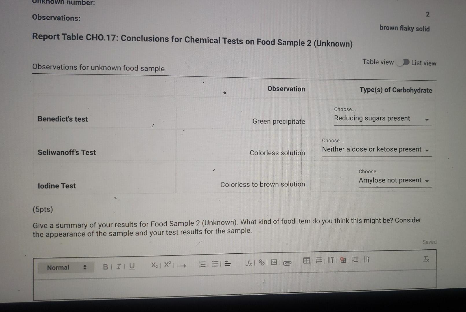 Solved number: Observations: 2 brown flaky solid Report | Chegg.com