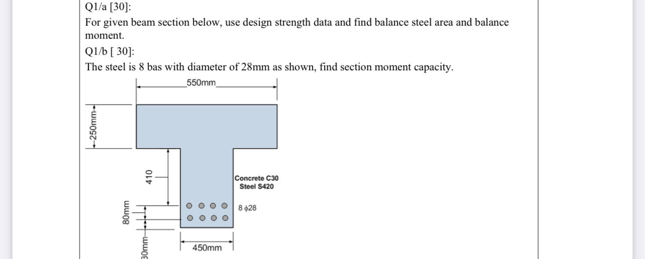 Q1/a [30]:For given beam section below, use design | Chegg.com