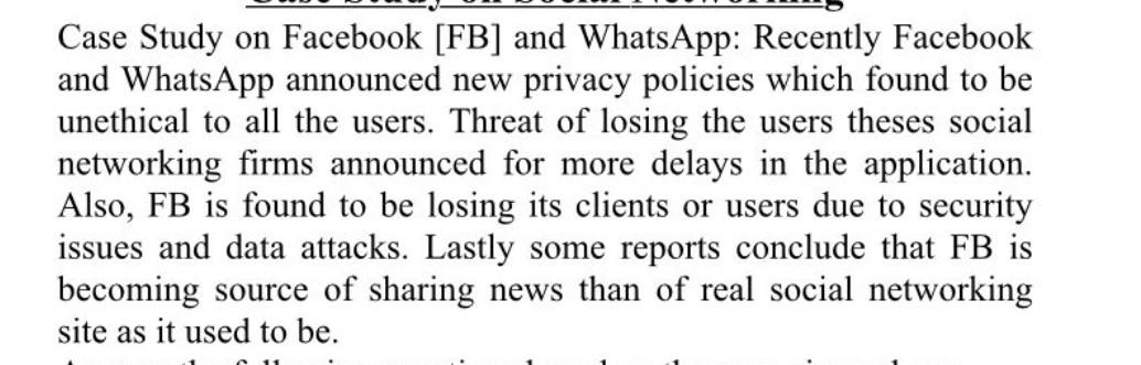 Case Study on Facebook [FB] and WhatsApp: Recently | Chegg.com