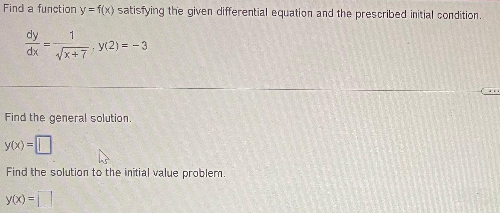 Solved Find a function y=f(x) ﻿satisfying the given | Chegg.com