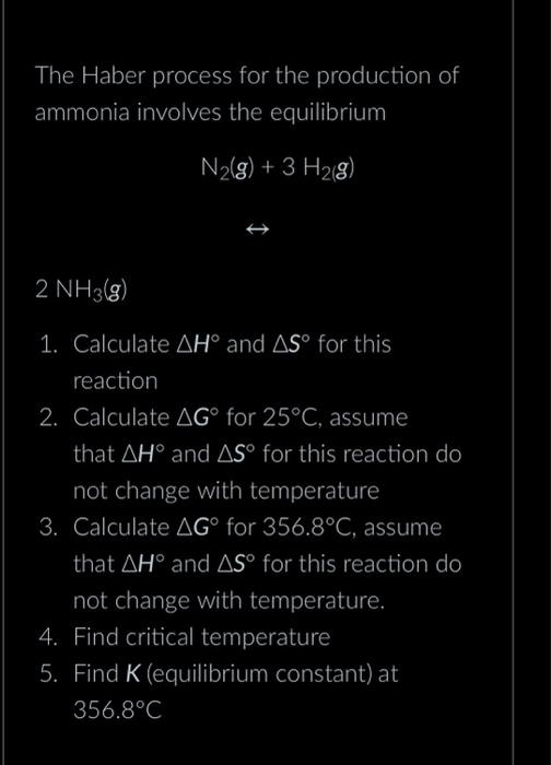 The Haber process for the production of ammonia | Chegg.com