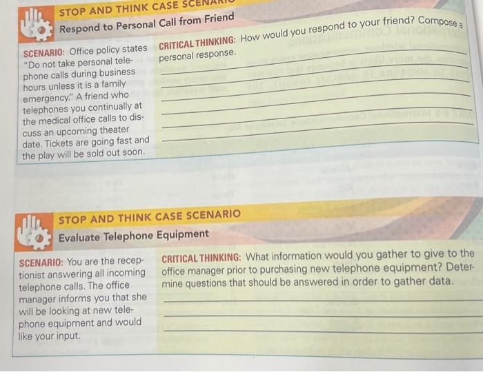 Solved STOP AND THINK CASE SCE Respond to Personal Call from | Chegg.com