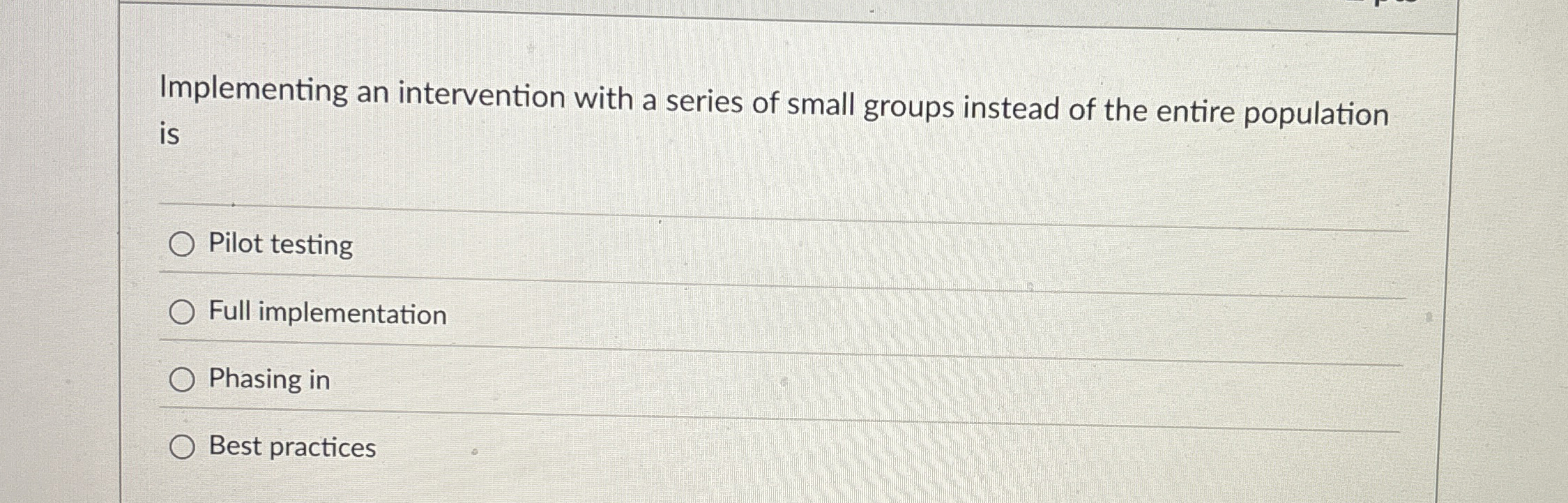 Solved Implementing an intervention with a series of small | Chegg.com