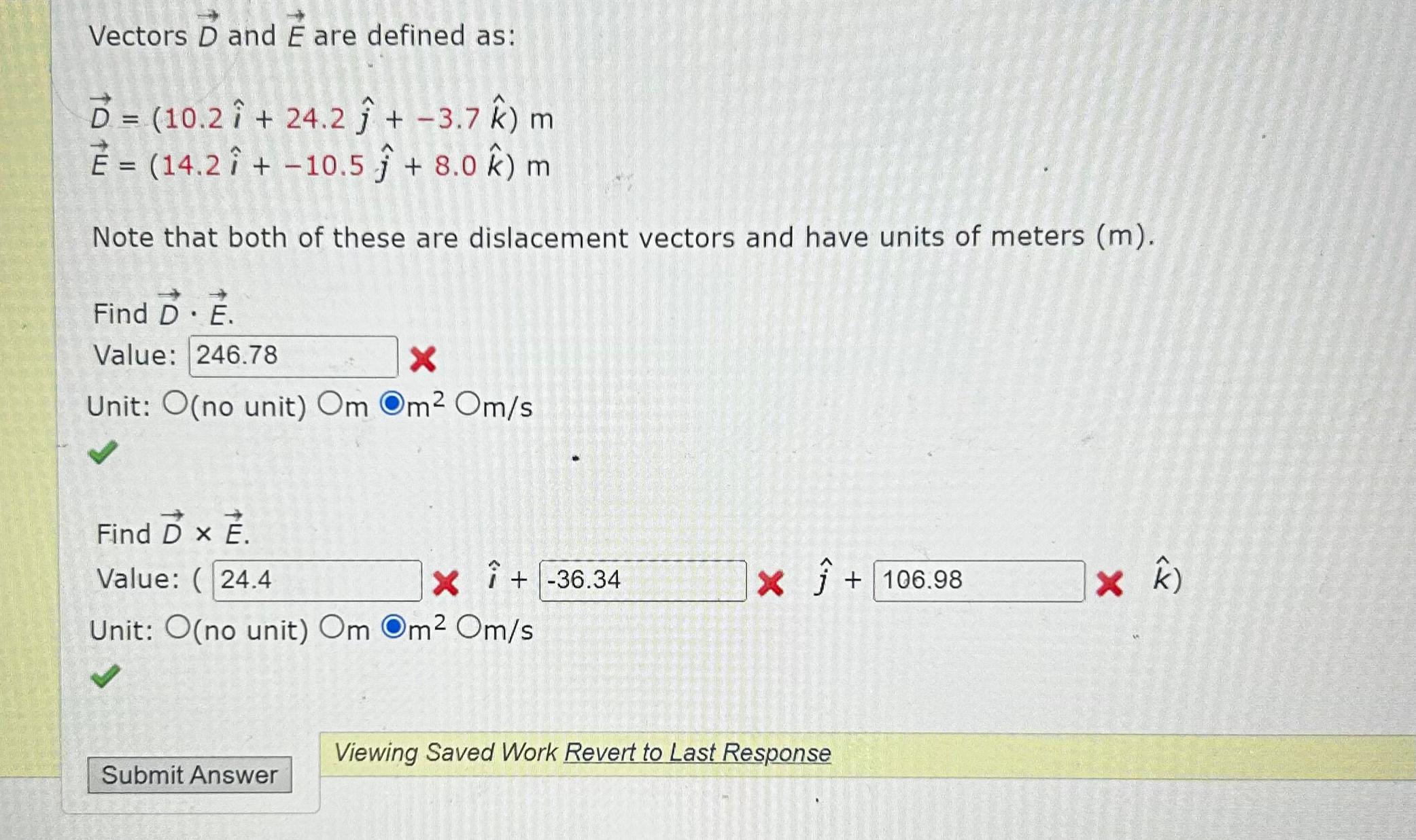 Solved Vectors vec(D) ﻿and vec(E) ﻿are defined | Chegg.com