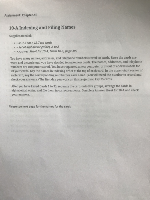 Solved Assignment: Chapter-10 (Continued) Here are the names | Chegg.com