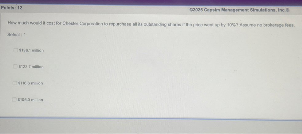 Solved Points: 12©2025 ﻿Capsim Management Simulations, | Chegg.com