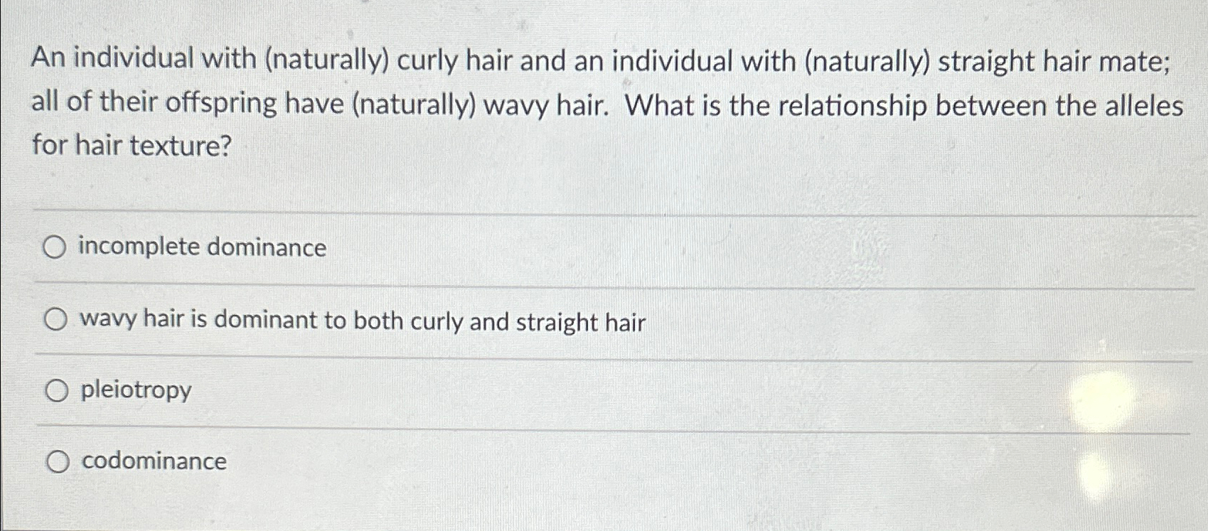 Solved An individual with (naturally) ﻿curly hair and an | Chegg.com