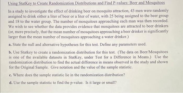 Solved Using Statkey To Create Randomization Distributions