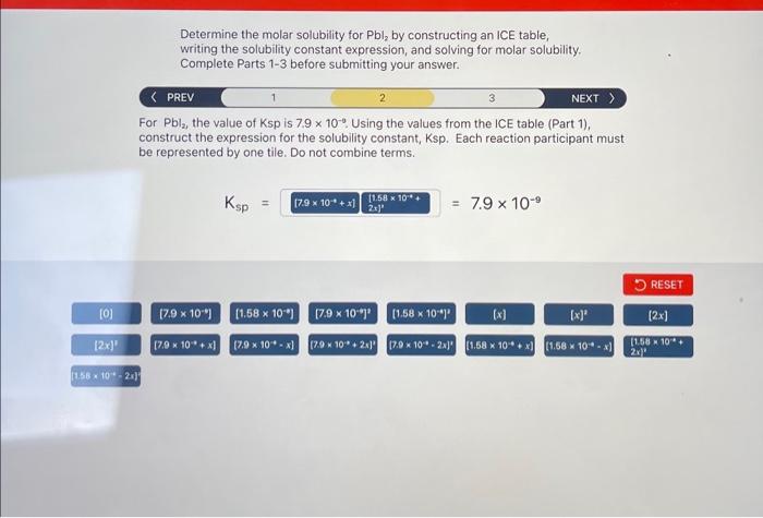 Solved Determine the molar solubility for Pbl2 by | Chegg.com