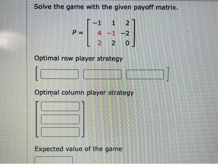 Solved Solve the game with the given payoff matrix. | Chegg.com