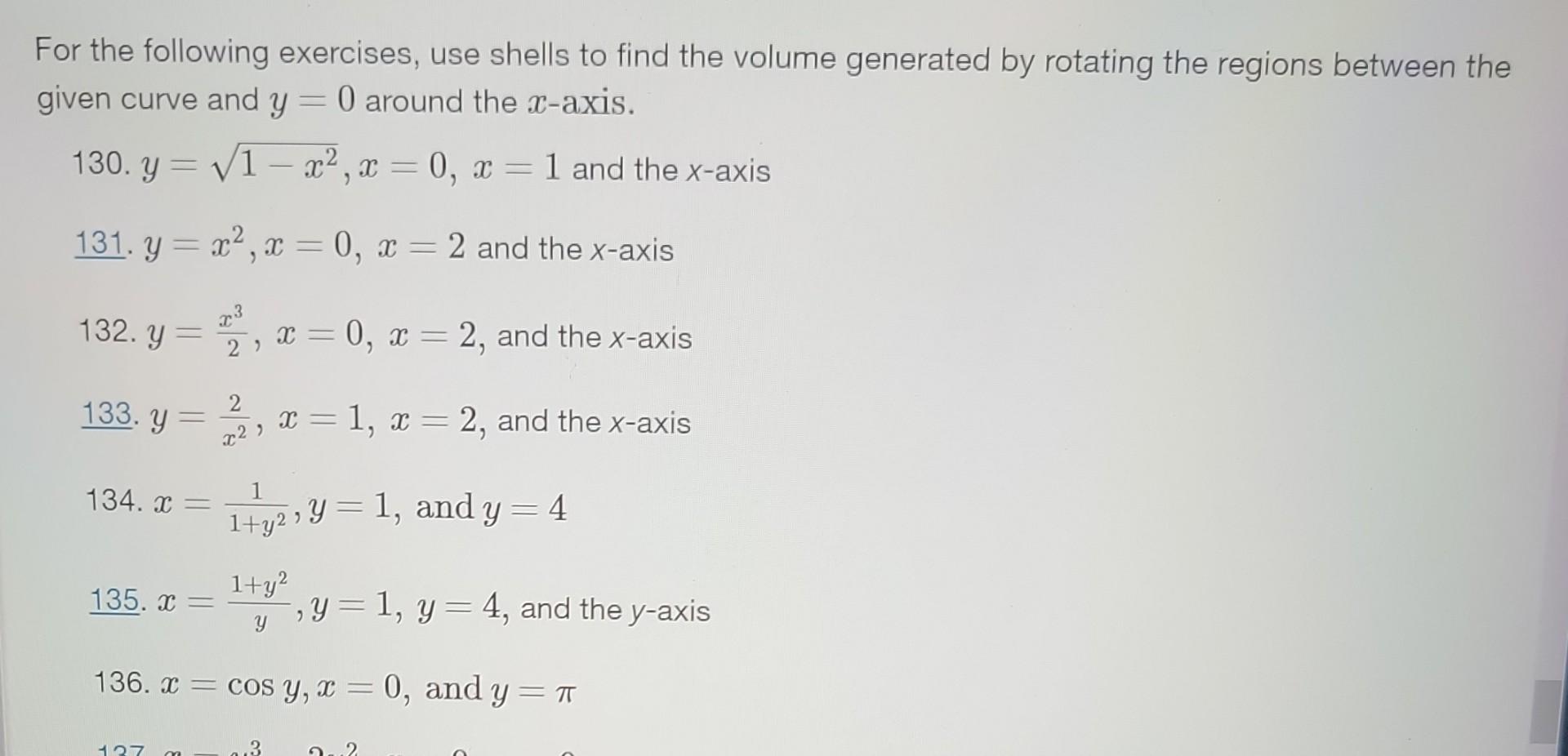 Solved For the following exercises, use shells to find the | Chegg.com