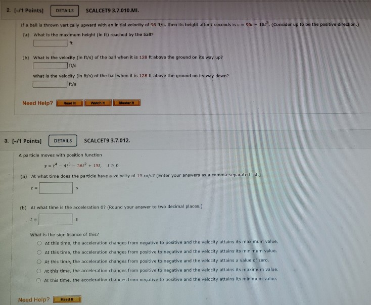 Solved 2. [-/1 Points) DETAILS SCALCET9 3.7.010.MI. If a | Chegg.com