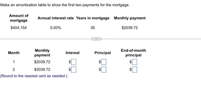 Solved Make an amortization table to show the first two | Chegg.com