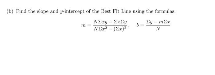 Solved (b) Find the slope and y-intercept of the Best Fit | Chegg.com