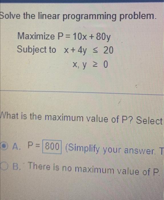 Solved Solve the linear programming problem. Maximize P = | Chegg.com