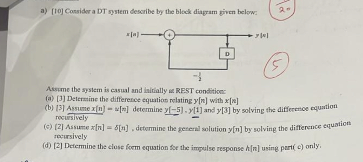 Solved a) [10] ﻿Consider a DT system describe by the block | Chegg.com