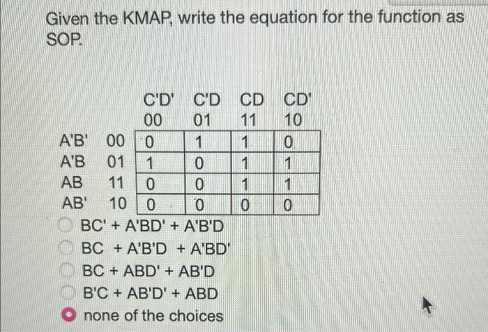 Given the KMAP, write the equation for the function | Chegg.com