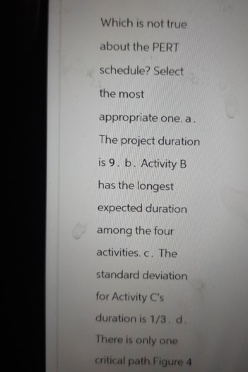 Solved Which is not true about the PERT schedule? Select the | Chegg.com