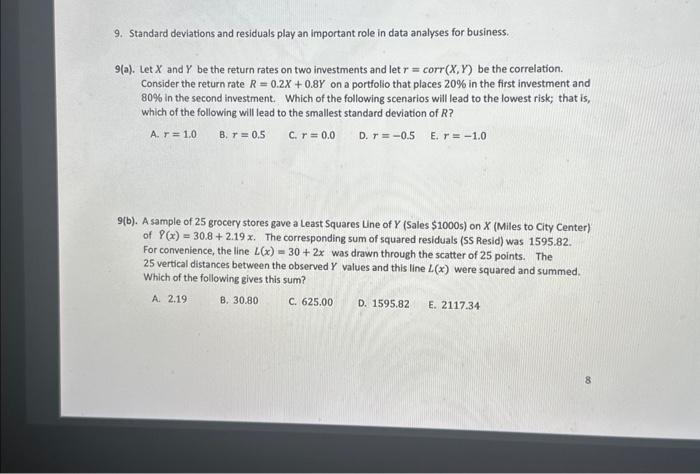 Solved 9. Standard deviations and residuals play an | Chegg.com